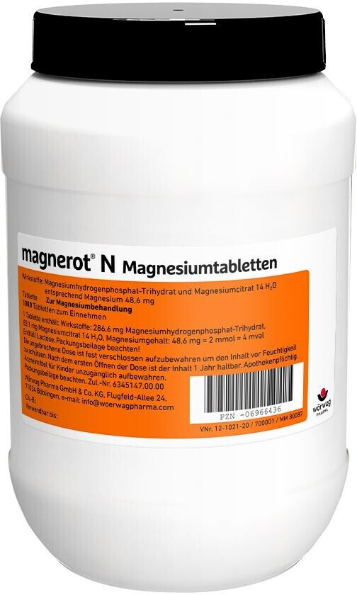Magnerot N Magnesiumtabletten (1000 Stück) ab 46,16 € | Preisvergleich ...