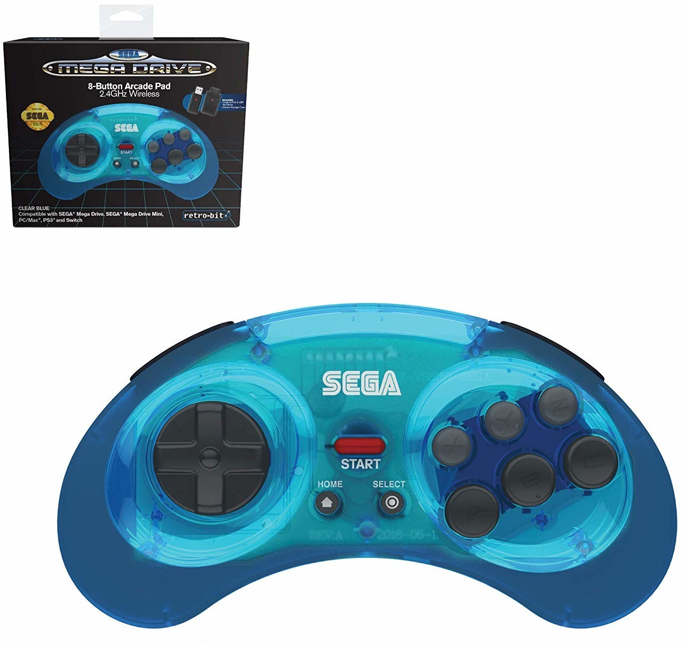 Retro Bit Sega Mega Drive 8-Button Arcade Pad 2.4GHz Wireless Clear ...