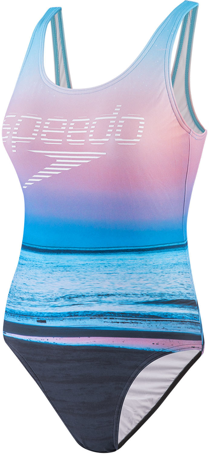 Speedo Summer Sunrise U-Back Swimsuit (807336D775) white/blue/black ab ...