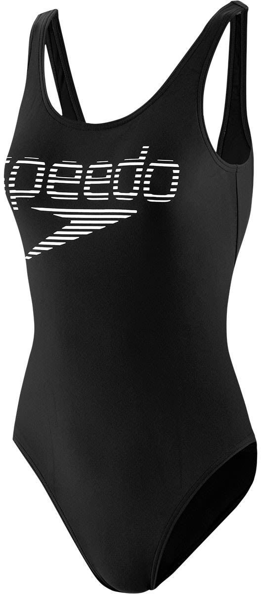 Speedo Summer Stripe Logo Deep U-Back Swimsuit (812369D78) black ab 18 ...