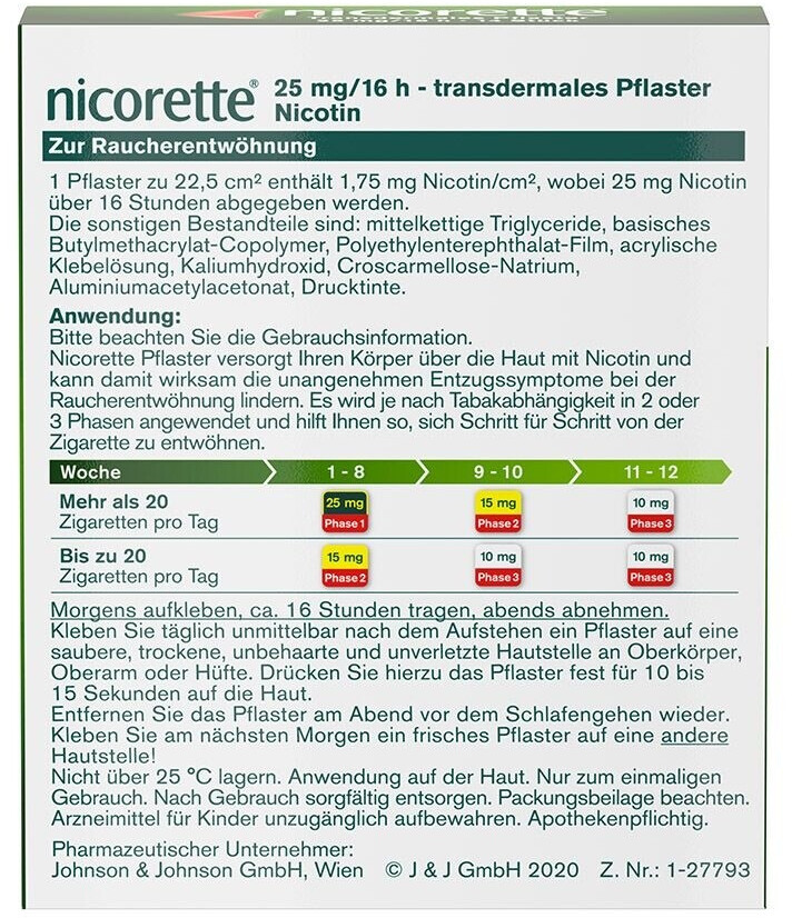 Nicorette transdermales Pflaster Phase 1 25 mg/16 h (14 Stk.) ab € 26 ...