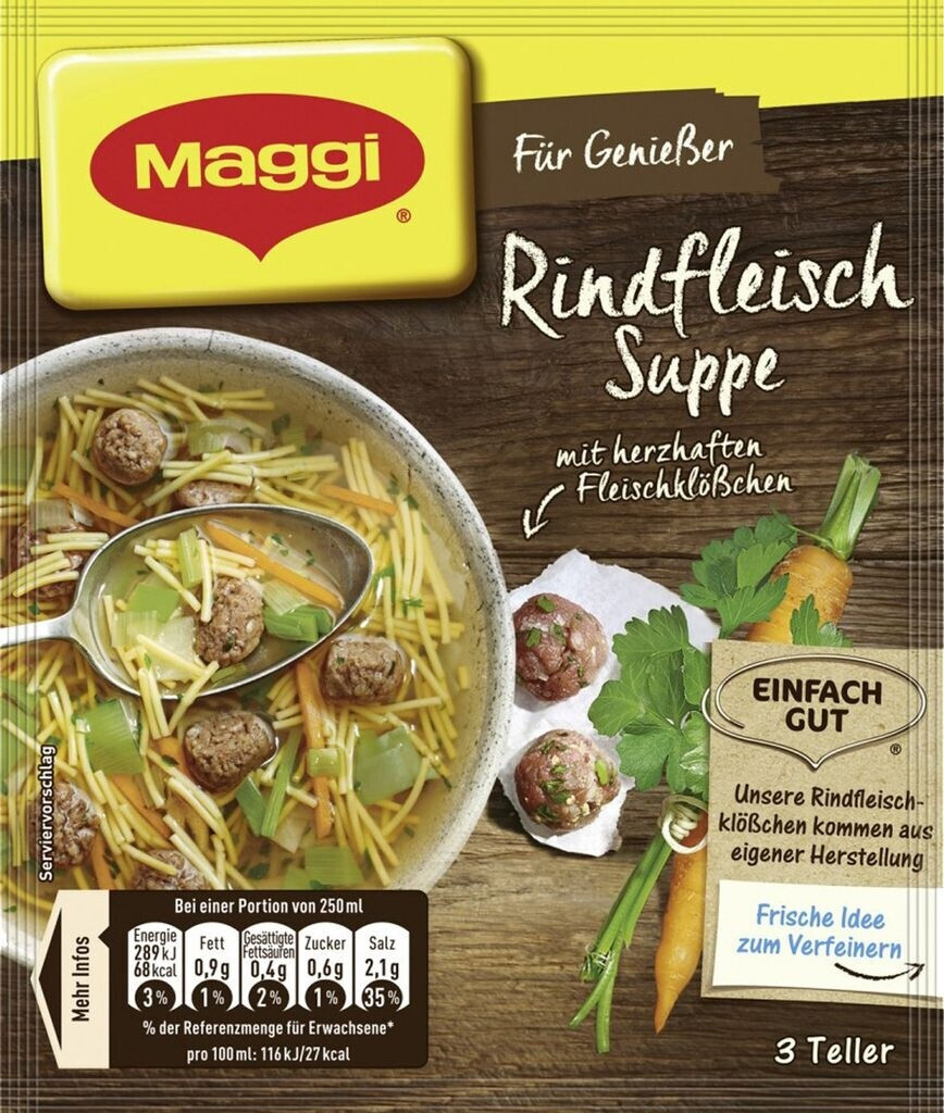 Maggi Meisterklasse Rindfleischsuppe mit Fleischklößchen 60g ab 1,65 ...