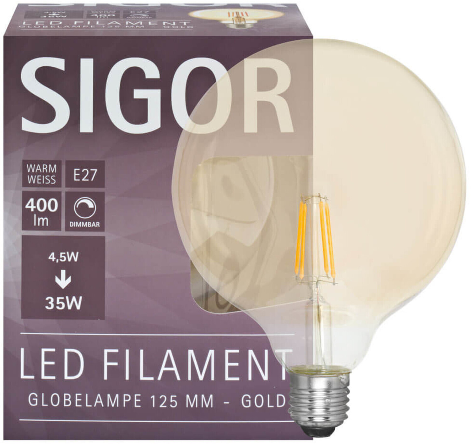 Sigor LED Filament Globe E27 Gold 4,5W 2500K 12,5cm (6139601) ab 14,18 € | Preisvergleich bei ...