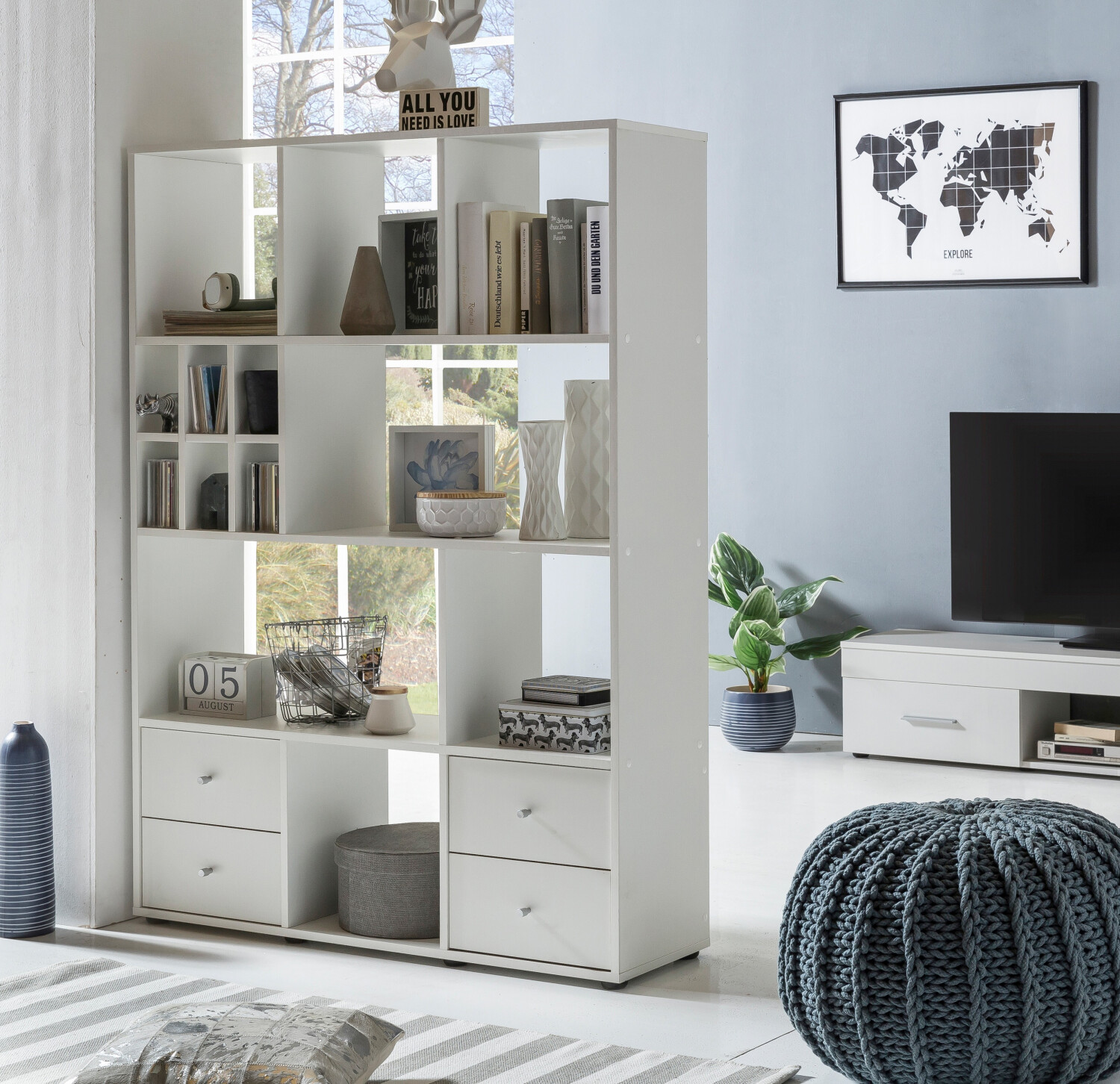 Wilmes Raumteiler 104x142x29cm mit Fächern und Schubladen weiß (47424 ...