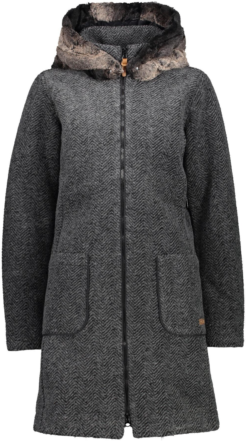 CMP Wool Blend Coat With Faux Fur Collar (30M3396) anthracite/black ab ...