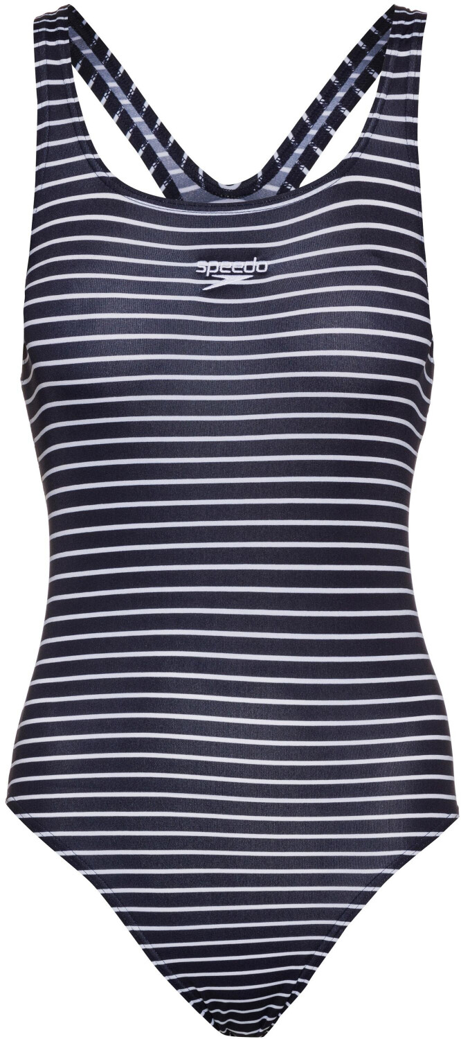 Speedo Endurance Printed Medalist Siwimsuit Stripe Navy White Ab 17 99
