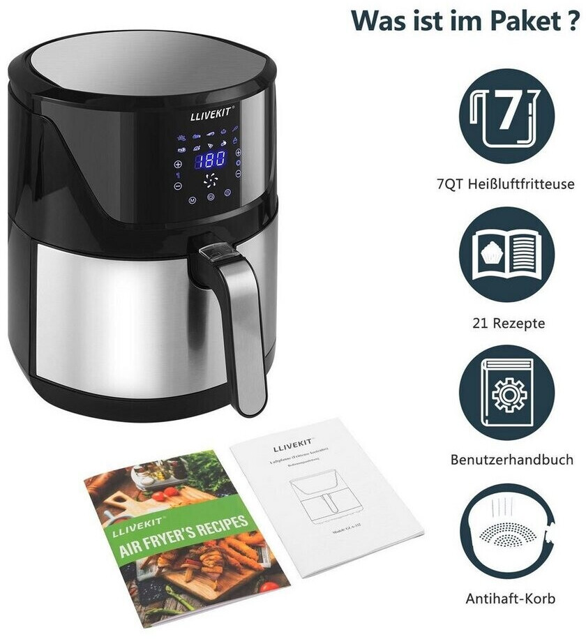 LLIVEKIT Heißluftfritteuse, 1800 W,Schwarz-Silber ab 84,99 ...
