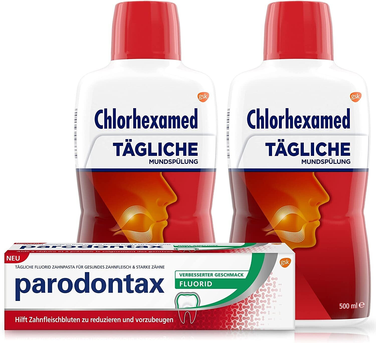 Chlorhexamed Tägliche Mundspülung + Parodontax Fluorid Zahnpasta (2 x ...