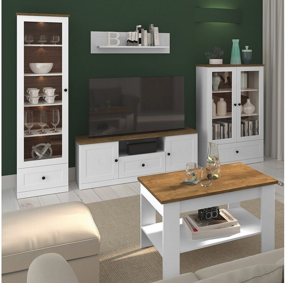 Lomado Highboard Vitrine LEESTON-131 in weiß matt Eiche b/h/t: ca. 92 ...