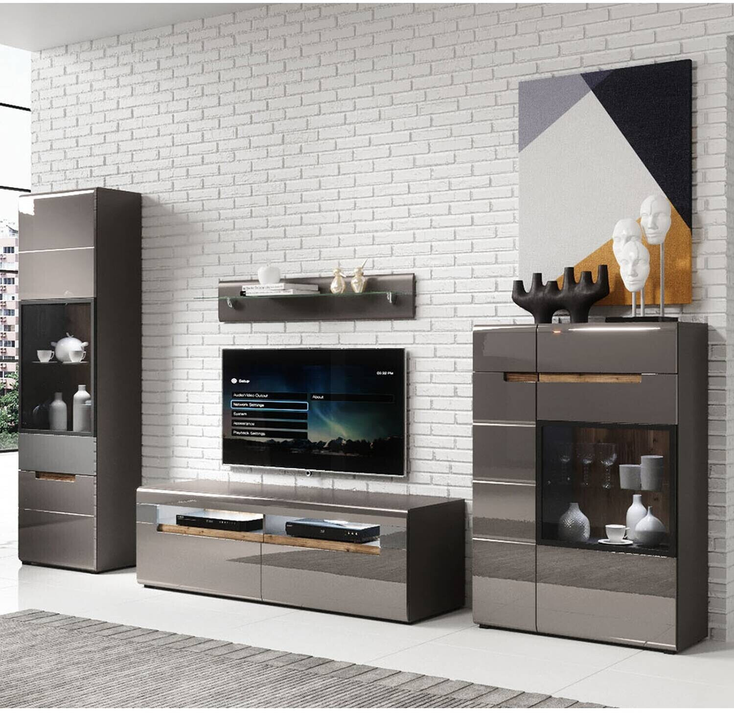 Lomado Wohnwand Set mit Beleuchtung in anthrazit mit anthrazit ...