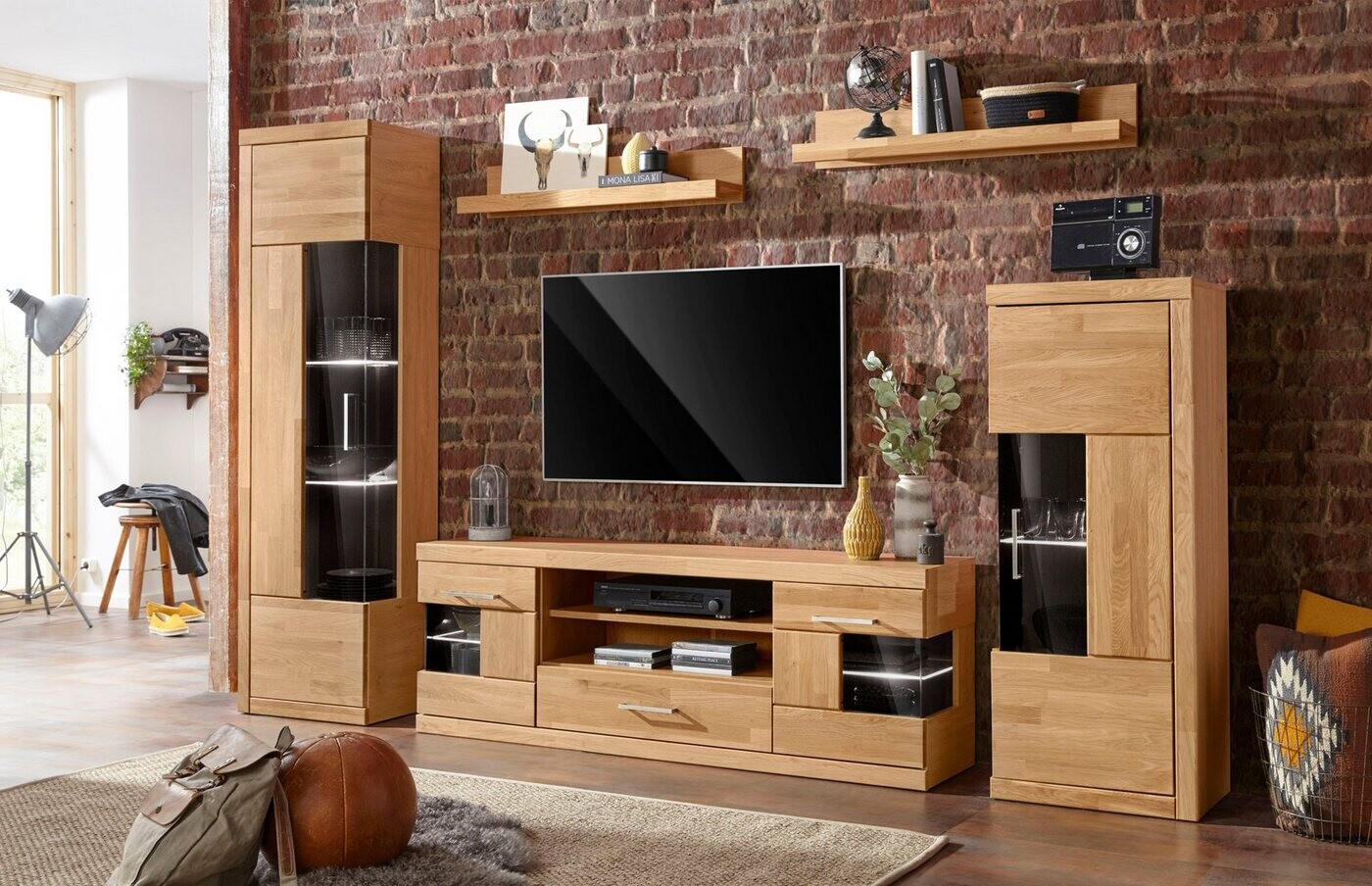 Woltra Wohnwand Ribe (Set, 5-St), Teilmassives Holz, Eiche Teilmassiv ...