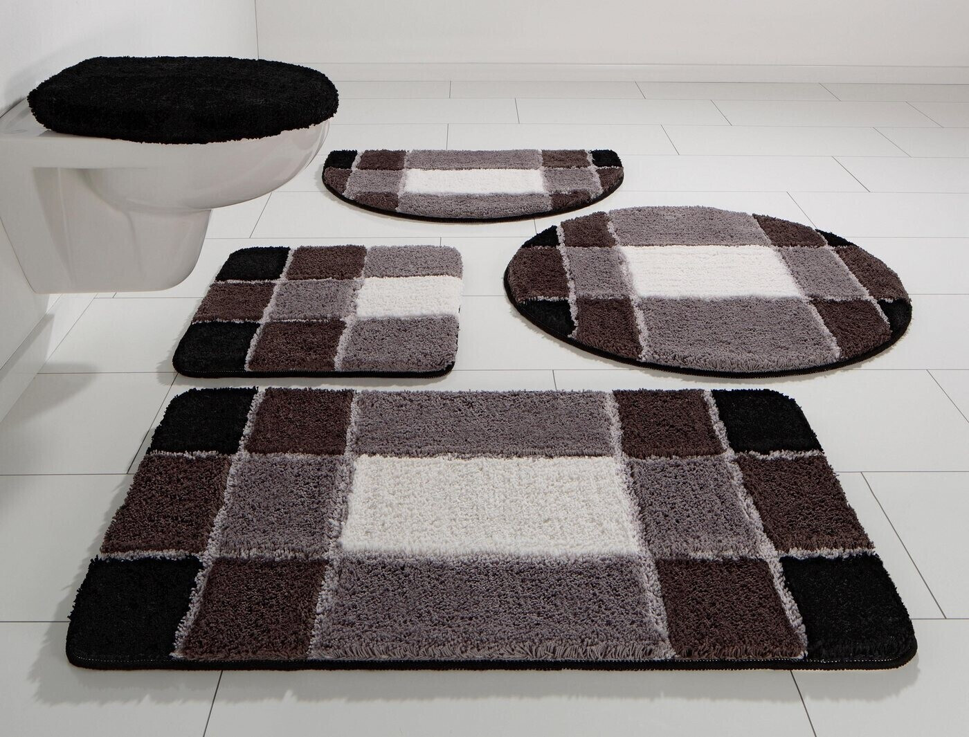 my home Badematte Pia Polyester, halbrund, Hoch-Tief-Effekt, karierte ...