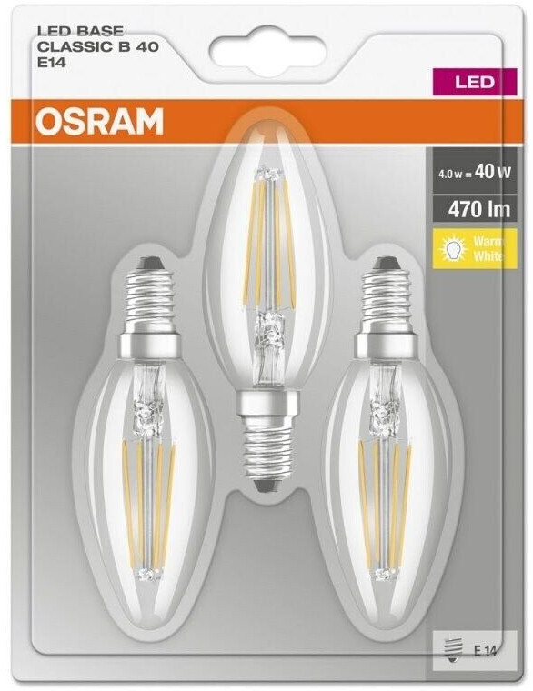 Osram LED Base Classic B Filament 4-40W/827 E14 470lm echt warmweiß nicht dimmbar klar - 3er ...