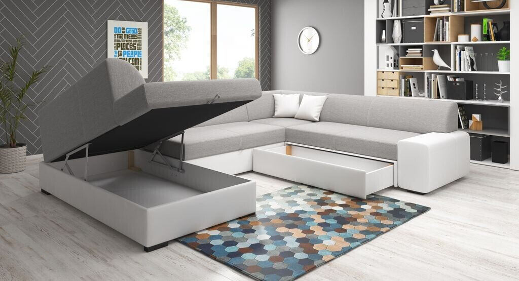 Furnix Wohnlandschaft XXL-Sofa U-Form Nosmiss modern weiß Schwarz ...