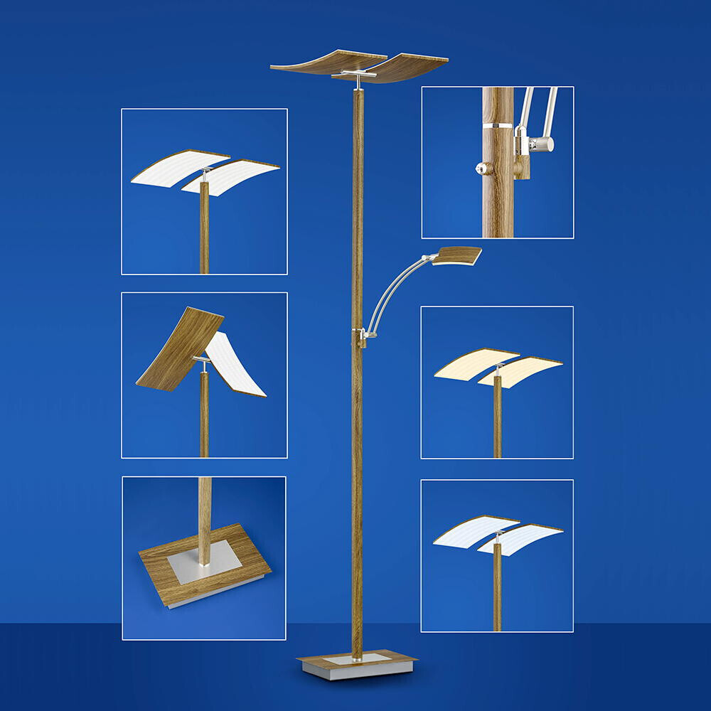 B-Leuchten LED Stehleuchte Duo in Natur-dunkel und Nickel-matt 42W ...
