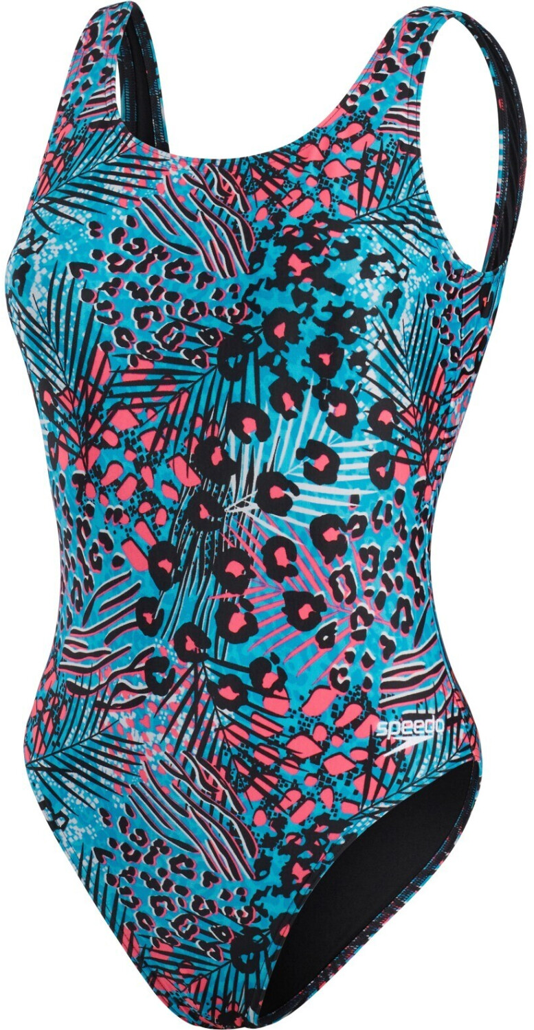 Speedo Allover Deep U Back Black Hypersonic Pool Fluo Pink White Ab 30