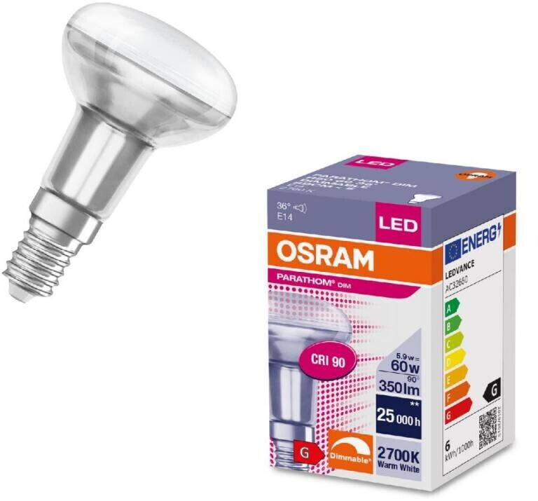 Osram E14 PARATHOM R50 LED Reflektor Lampe dimmbar 36° 5.9W wie 60W 2700K warmweiß, sehr hohe ...