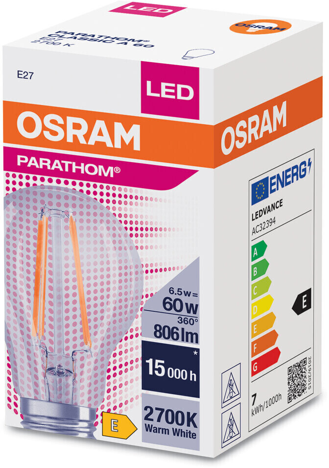Osram E27 PARATHOM Retrofit CLASSIC LED light bulb 6.5W like 60W 2700K warm white light au ...
