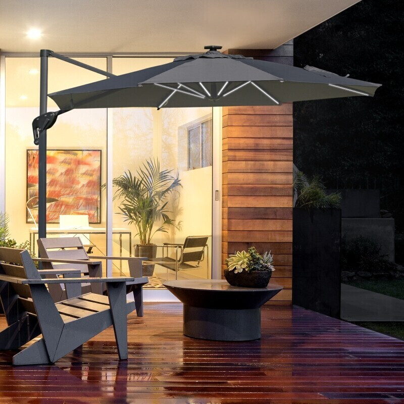 Outsunny Parasol rond 3 m avec LED gris au meilleur prix sur idealo.fr