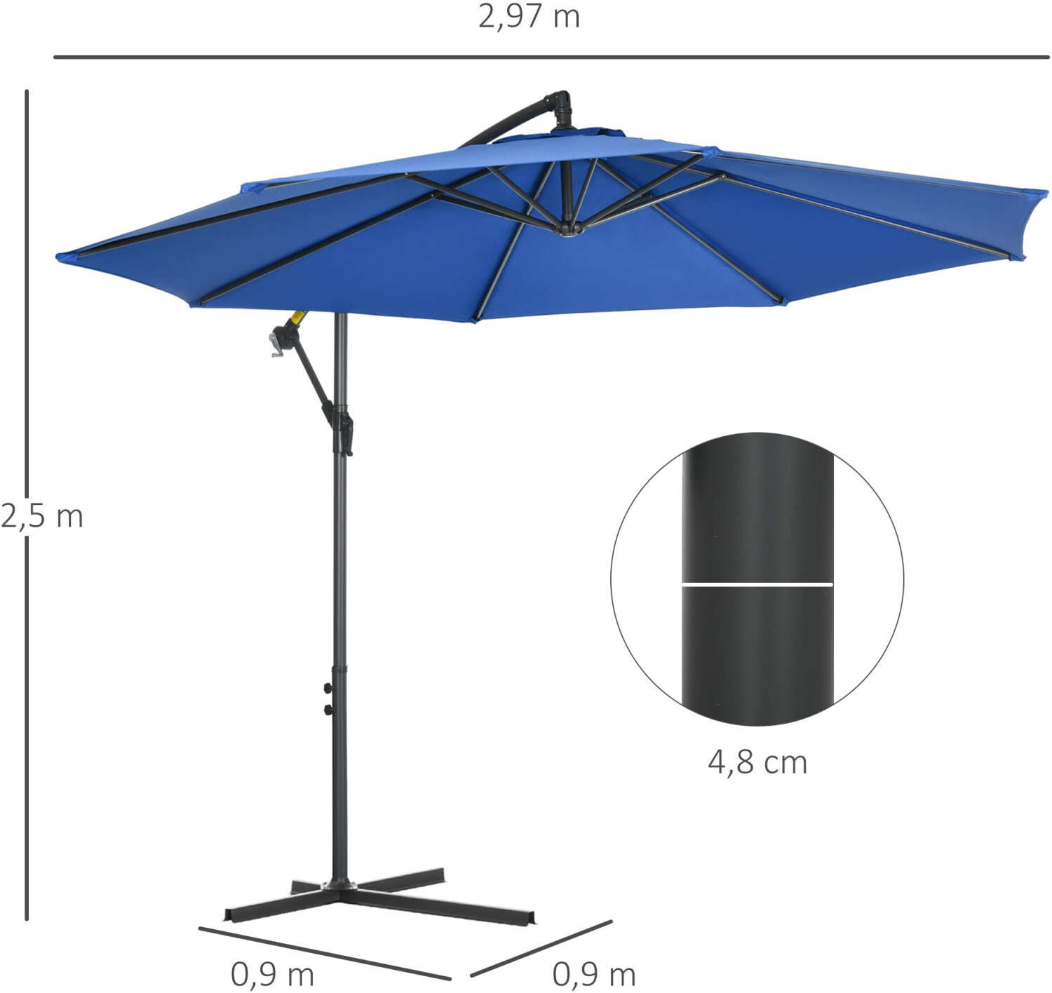 Outsunny Parasol déporté 3 m bleu au meilleur prix sur idealo.fr
