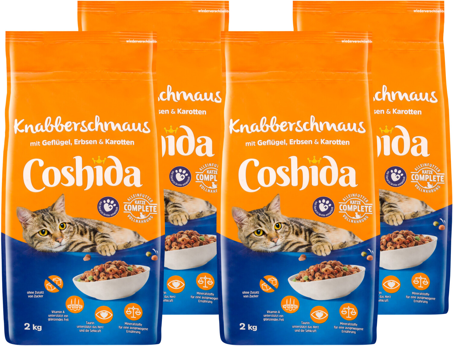 COSHIDA Knabberschmaus Katze Trockenfutter Geflügel, Erbsen & Karotten ...