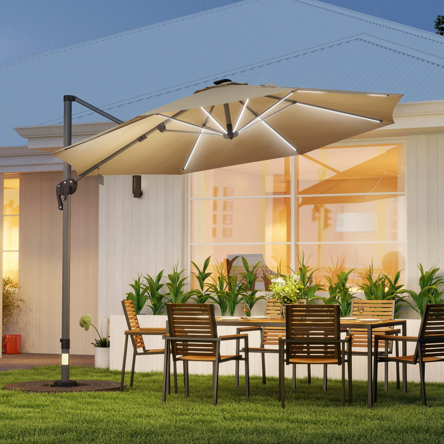 Outsunny Parasol rond 3 m avec LED au meilleur prix sur idealo.fr