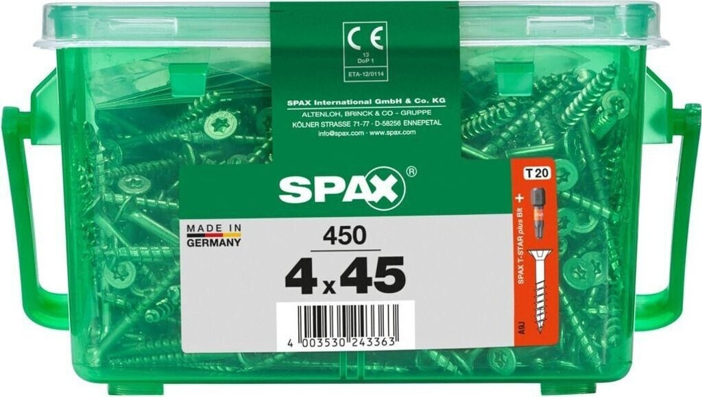 Spax Universalschraube 4 x 45 mm 450 Stück Teilgewinde Senkkopf T-STAR ...