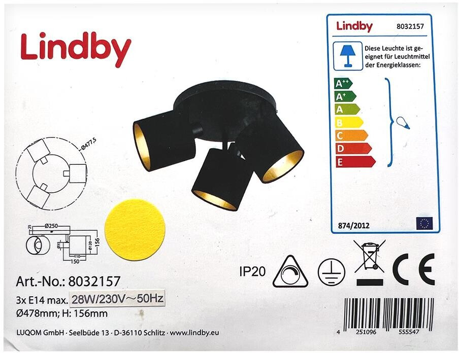 Lindby Lindby -Aufbauleuchte VASILIA 3xE14/28W/230V ab 63,90 ...