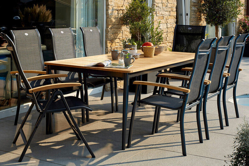 Hartman Silencio/Alice Sitzgruppe Alu/Teak 4x4 Textilen 4 Dining Sessel ...