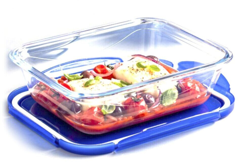 Pyrex Set of 3 rectangular glass Lunch Boxes 20 x 15 cm with lid Cook ...