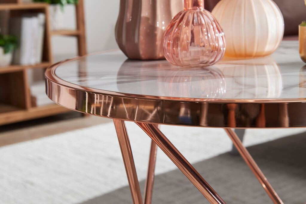 Wohnling Design Beistelltisch Marmor Optik Weiß Rund Ø55 cm Kupfer ...