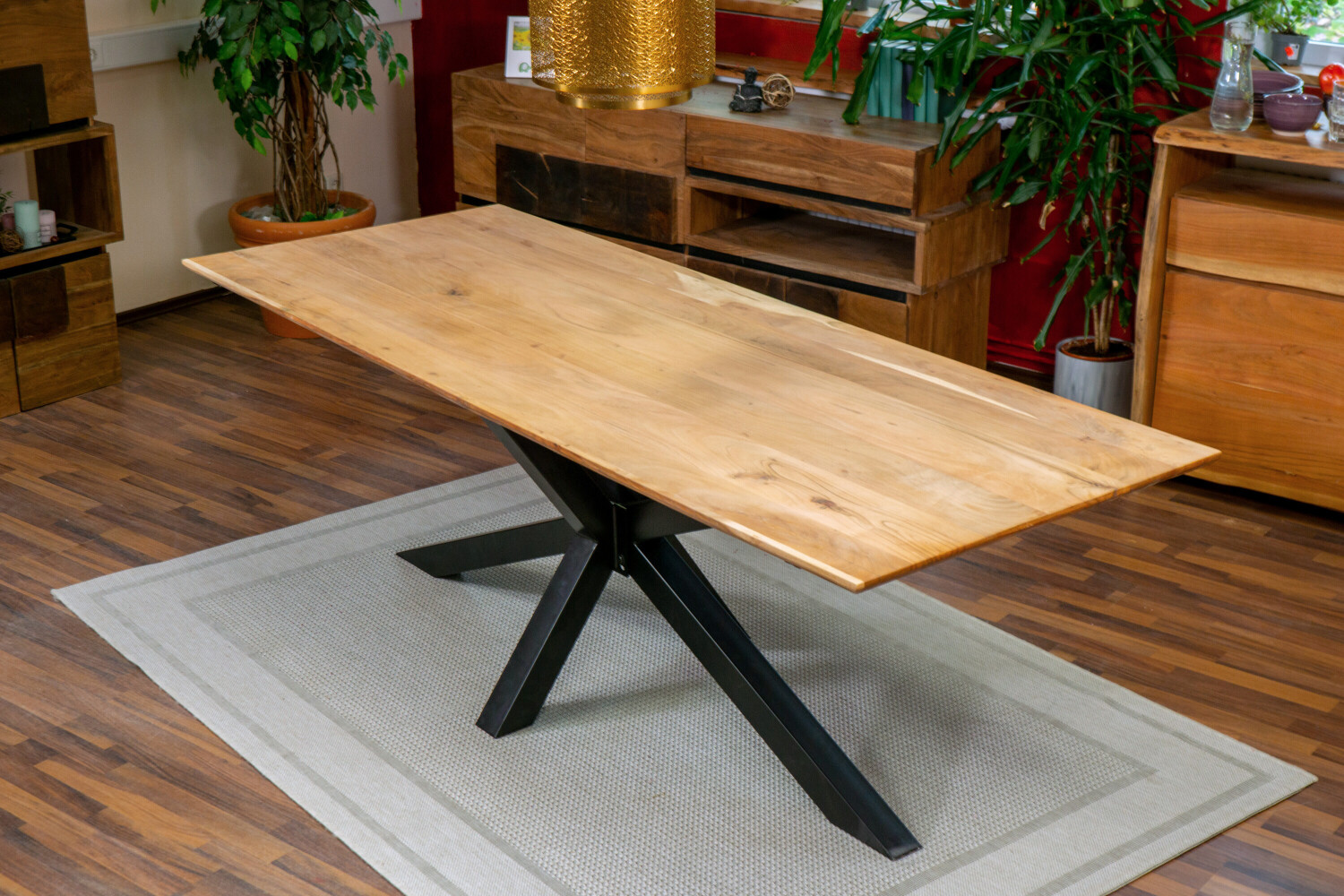 sam Esstisch 260 x 100 cm Akazie massiv naturfarben Schweizer Kante Spider-Gestell ABBY Akazie ...