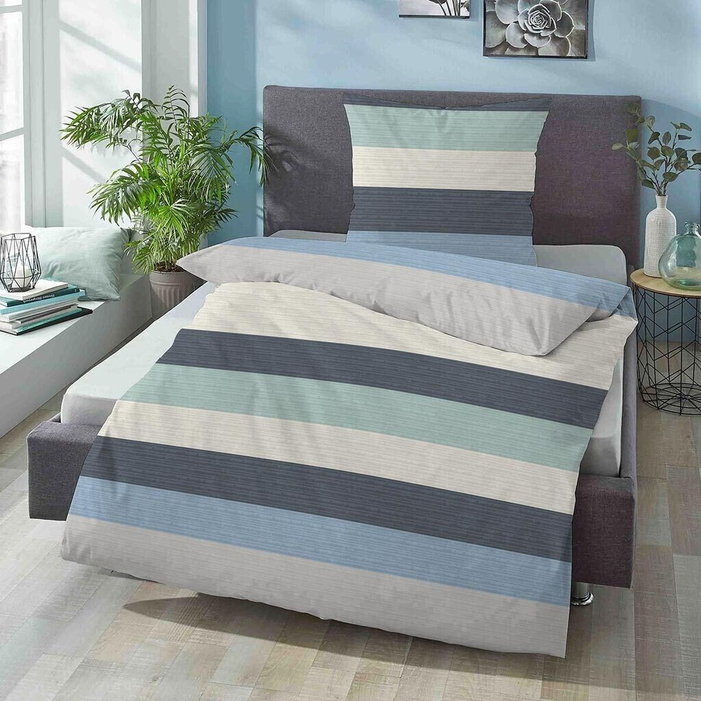 Biberna 0616233 Mako-Satin Bettwäsche QUERBALKEN color: ciel, size: 1x ...