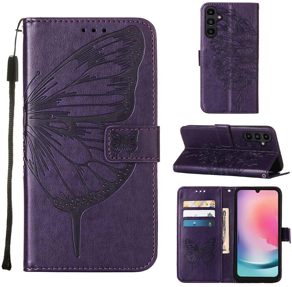 LaimTop Lederhülle für Samsung Galaxy A15 Schmetterling Prägung Flip ...