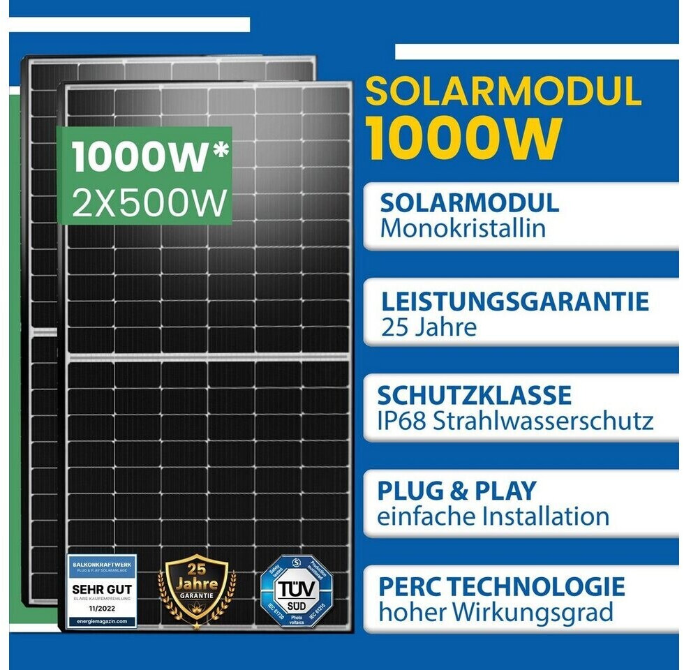 Epp Solar Balkonkraftwerk 1000 800w Mit 2 X 500wp Modulen Hoymiles Hms