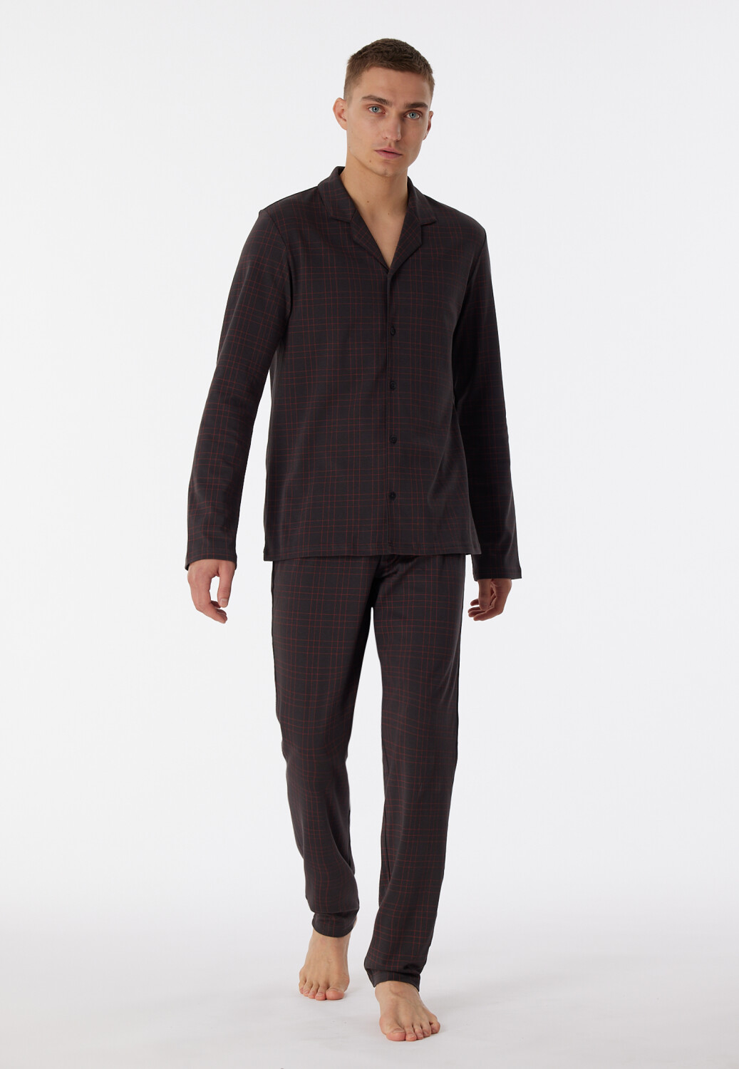 Schiesser Pyjama lang Interlock Knopfleiste Karos Fine Interlock ...