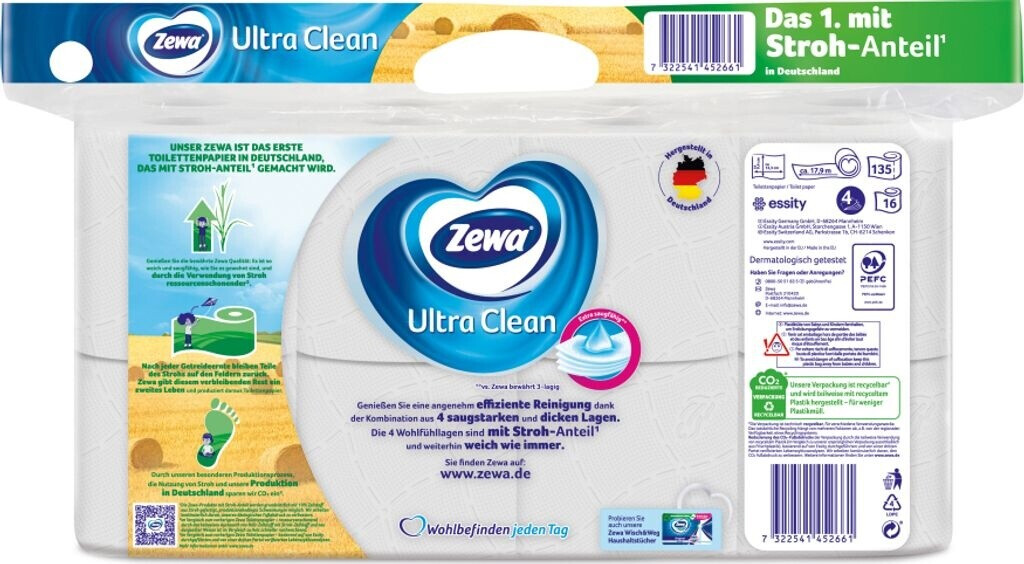 Zewa Ultra Clean toilet paper 4-ply (16 rolls) au meilleur prix sur ...