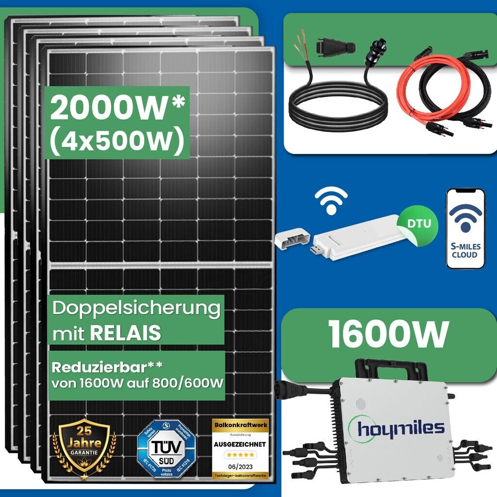 EPP Solar Photovoltaikanlage 2000W 4 x 500Wp Module, Hoymiles HMS-1600 ...