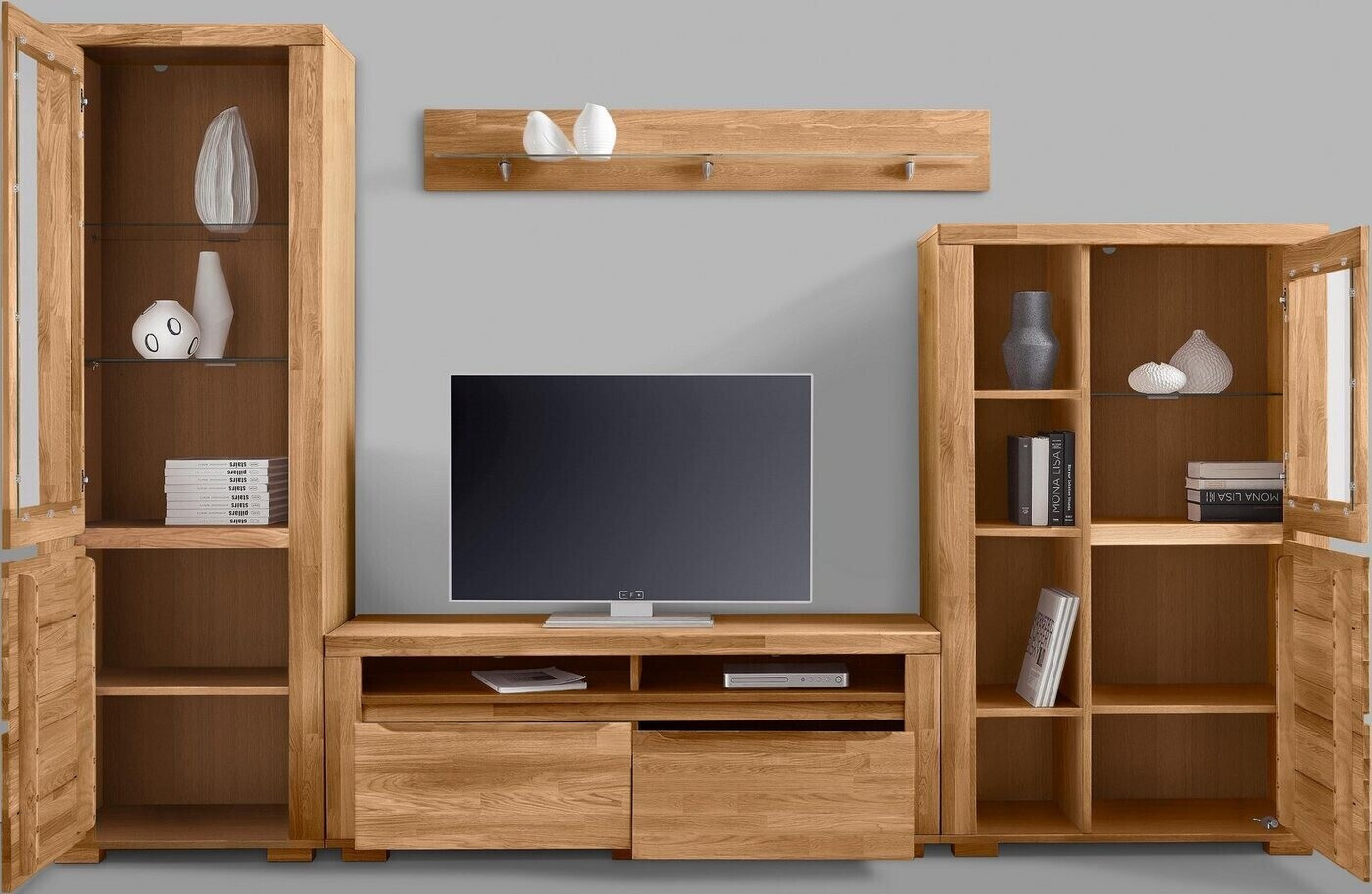 Woltra Wohnwand Denis (Set 4-St) teilmassives Holz Eiche teilmassiv ab ...