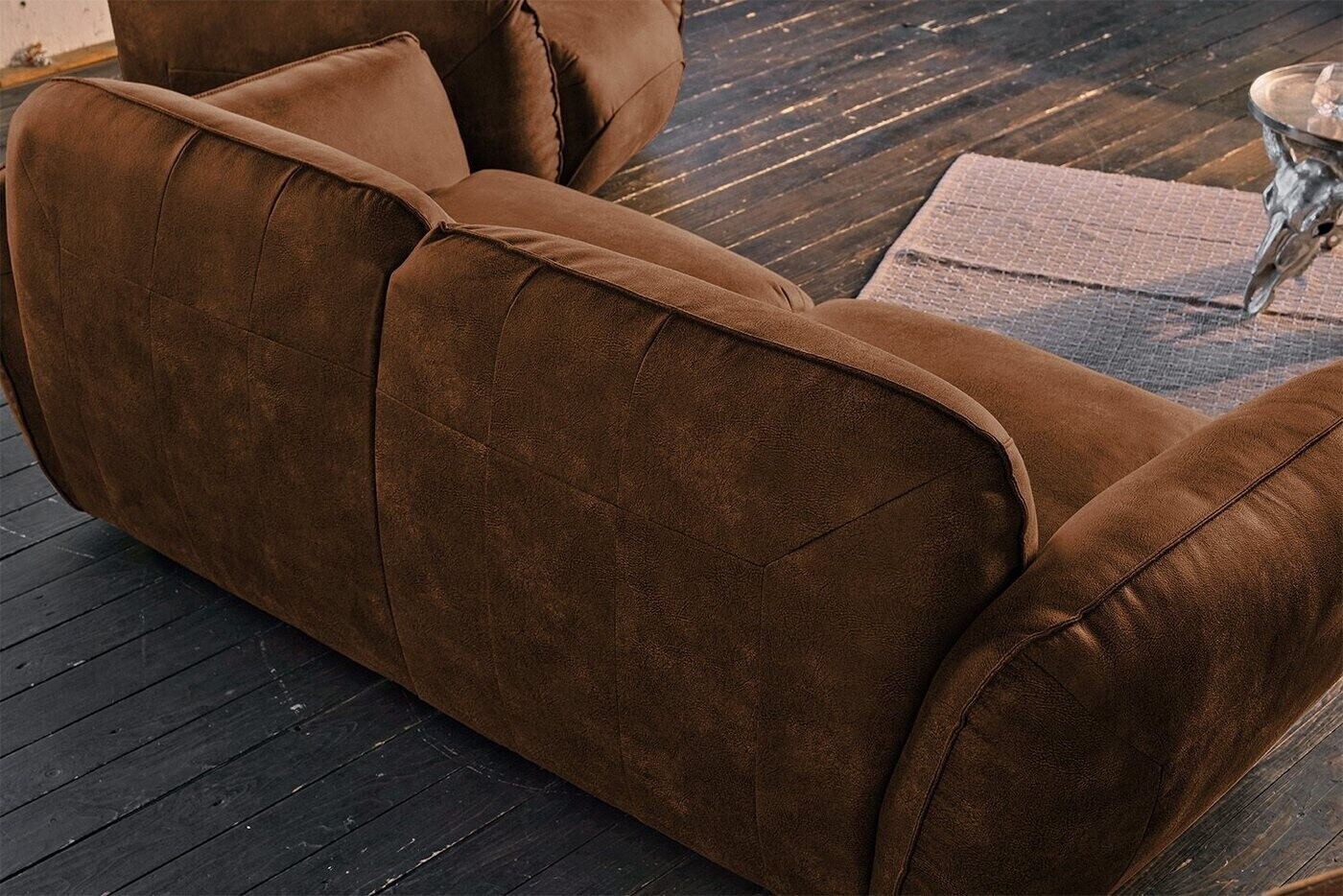 Kawola Sofa Megasofa DAVITO mittelbraun 4-Sitzer Kunstleder Vintagelook ...
