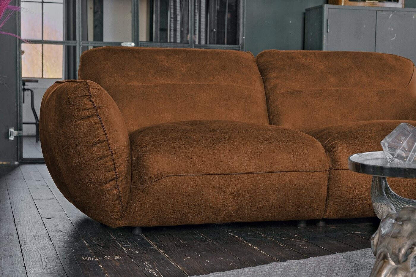 Kawola Sofa Megasofa DAVITO mittelbraun 4-Sitzer Kunstleder Vintagelook ...
