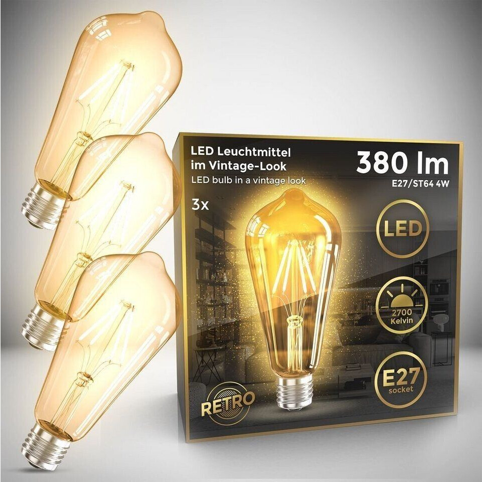B.K.Licht 3x LED Leuchtmittel Filament Vintage Industrie Lampe E27 Retro Glühbirne ST64 4W 30 ab ...