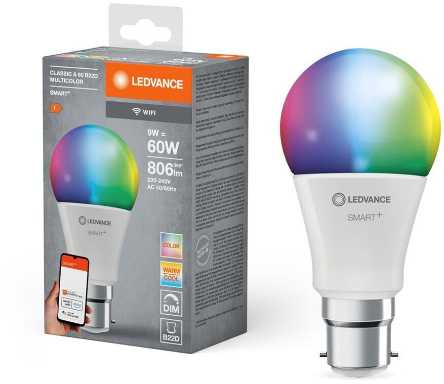LEDVANCE Smarte LED-Lampe mit WiFi Technologie, Sockel B22d, Dimmbar, Lichtfarbe änderbar (2700 ...