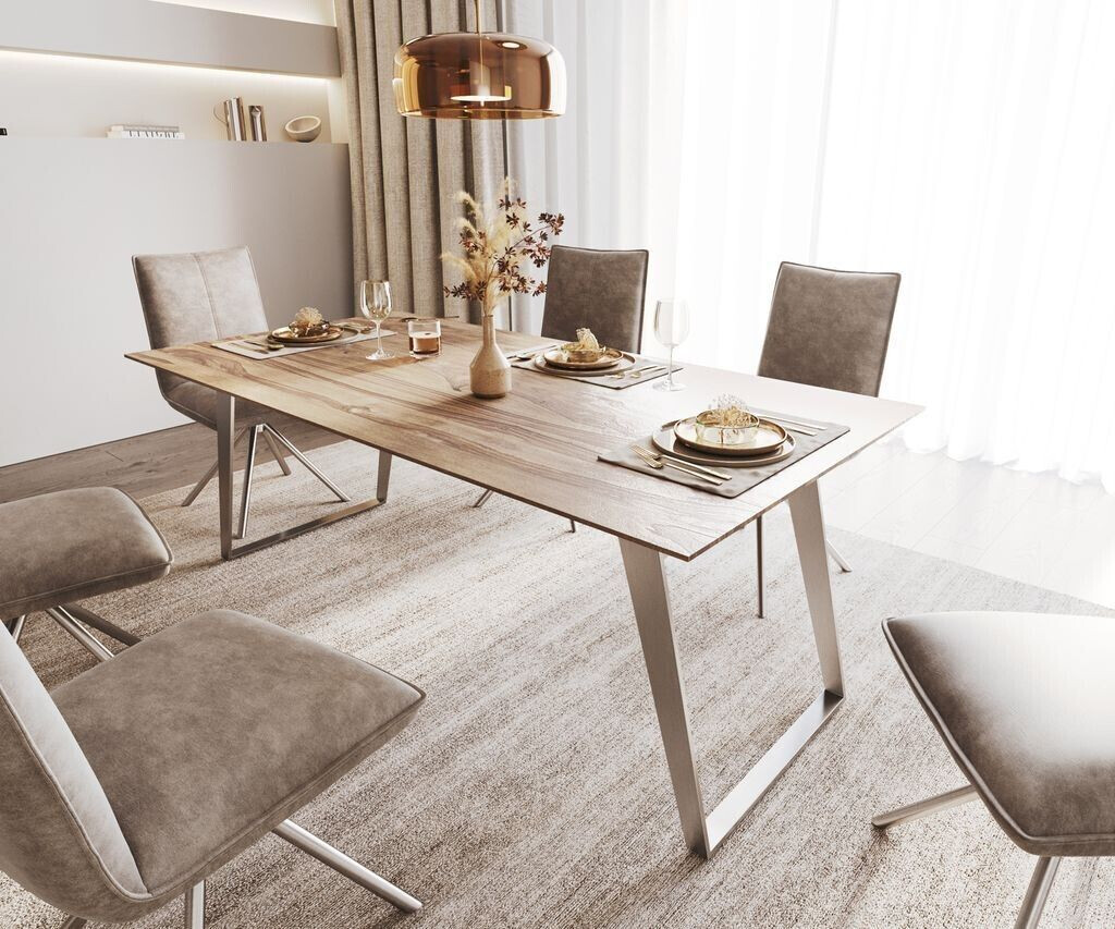 DeLife Esszimmertisch Edge Sheesham Natur 200x100 cm Edelstahl Schräg ...