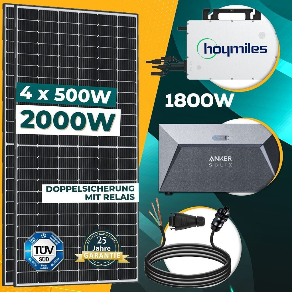 EPP Solar Balkonkraftwerk 2000W 4 x 500Wp, Hoymiles HMS-1800-4T, Anker ...