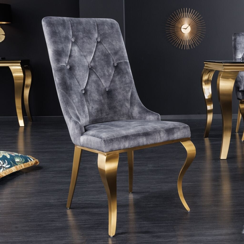 Riess-Ambiente Eleganter Stuhl MODERN BAROCK grau Samt mit goldenem ...