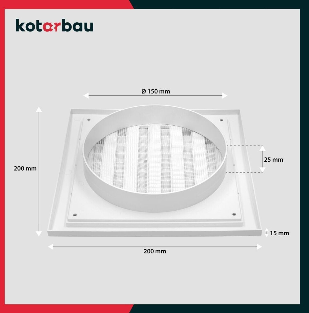 Kotarbau Lüftungsgitter 200 x 200 mm Rund Ø150 mm Verschließbar ...