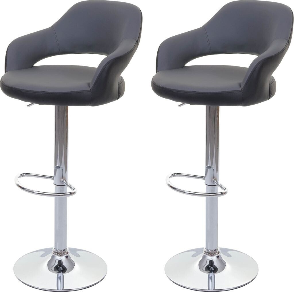 Mendler 2er-Set Barhocker HWC-F16, Barstuhl Tresenhocker Drehhocker, mit Lehne Kunstleder grau ...