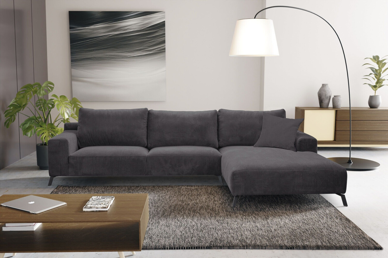 Woltra Ecksofa WERK2 Faro 312x85x190 cm Cord Recamiere rechts grau ...