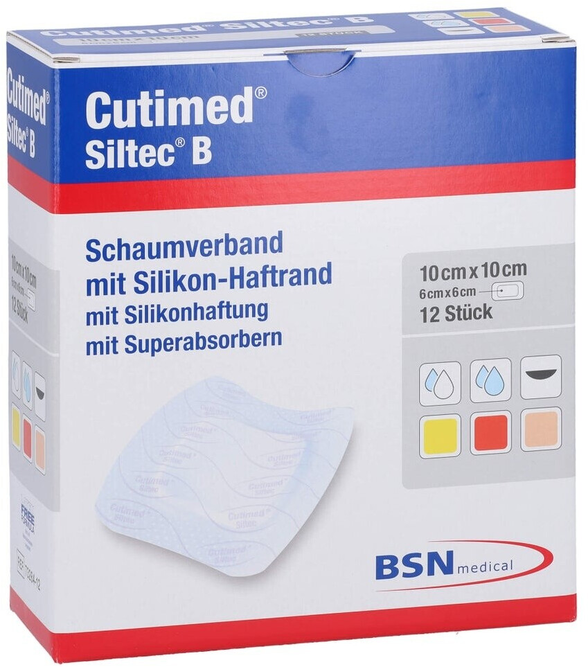 ACA Müller Cutimed Siltec Schaumverband 10 x 10cm mit Haftrand (12 Stk ...